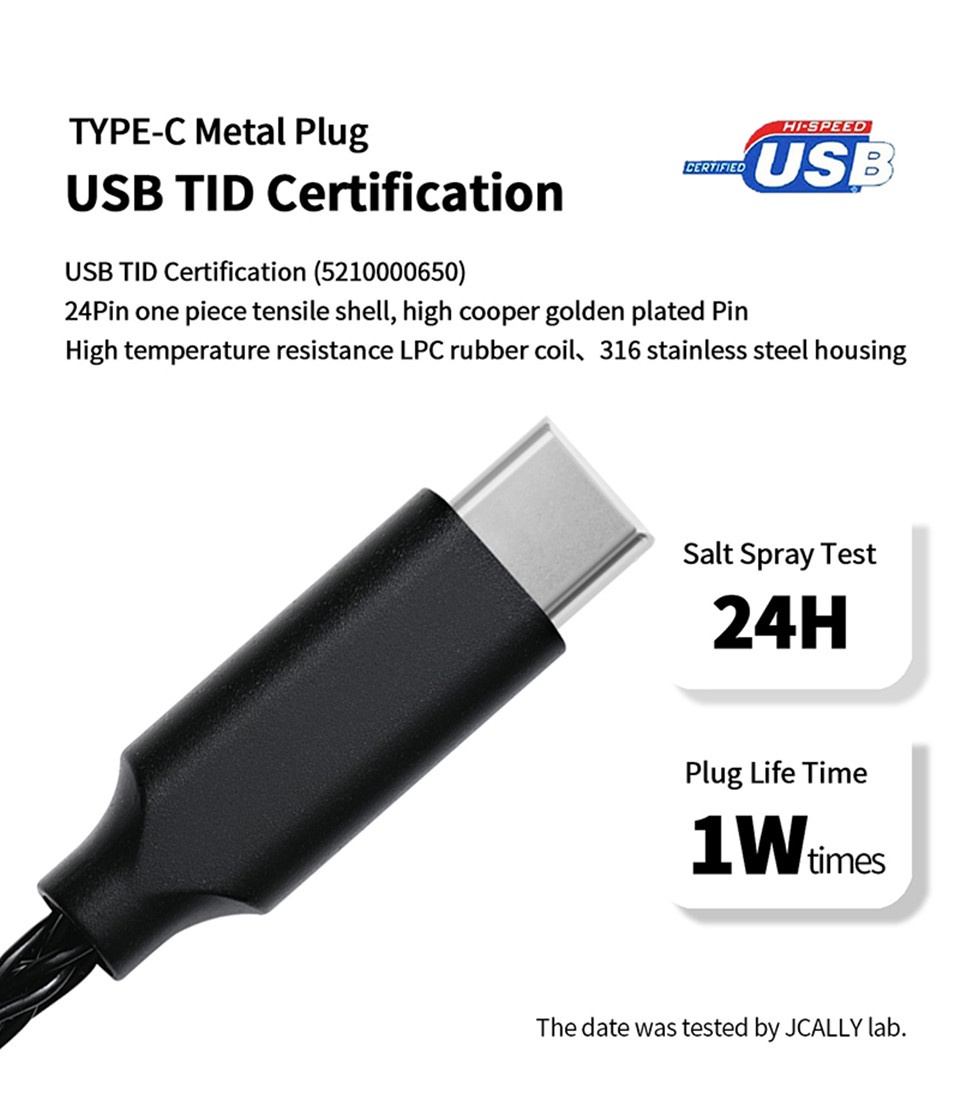 JCALLY Black TC08 PRO Silver Plated TYPE-C Earphone Upgrade Cable With MIC MMCX 2Pin 0.75/0.78 ...