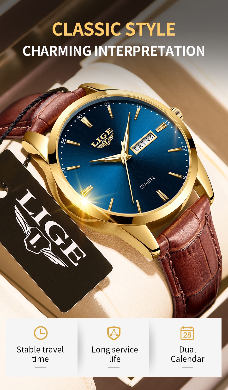 LIGE Men Watches Couple Watch Women Original Casual Waterproof Leather ...