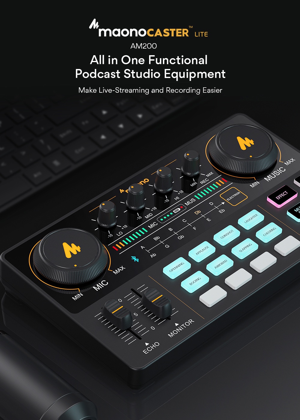 Maono AM200 Professional Sound Card With Bluetooth Accompaniment Input ...