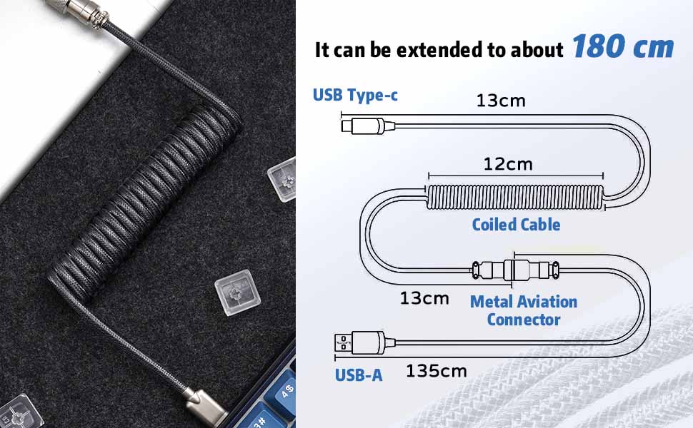 Royal Kludge M12 5ft Braided USB-A to Type-C Aviator Connector Cable ...