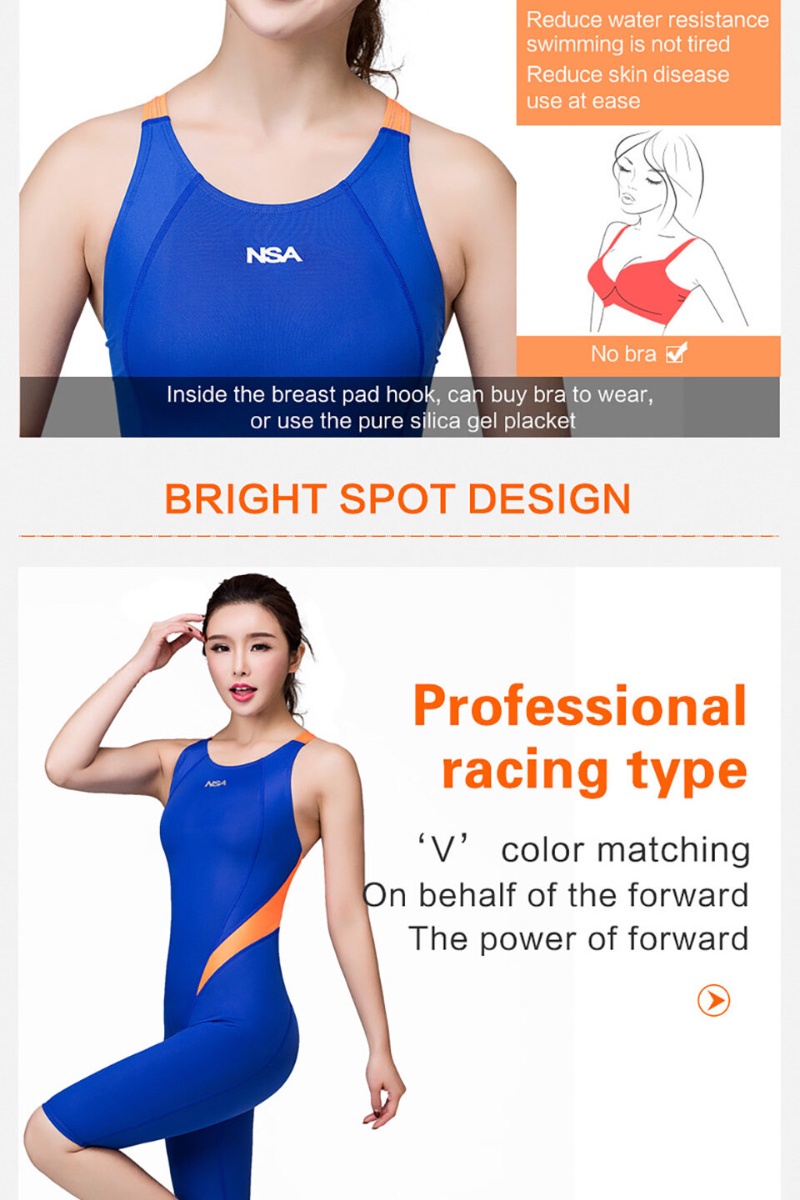 NSA Women Swimwear Knee Competition Leg Suit Racing Suit One Piece ...