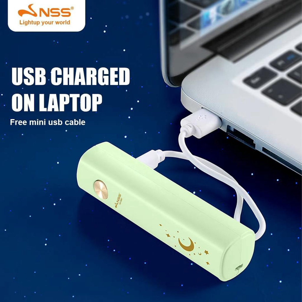 NSS Portable Flashlight USB Rechargeable Mini LED Light Outdoor Camping ...