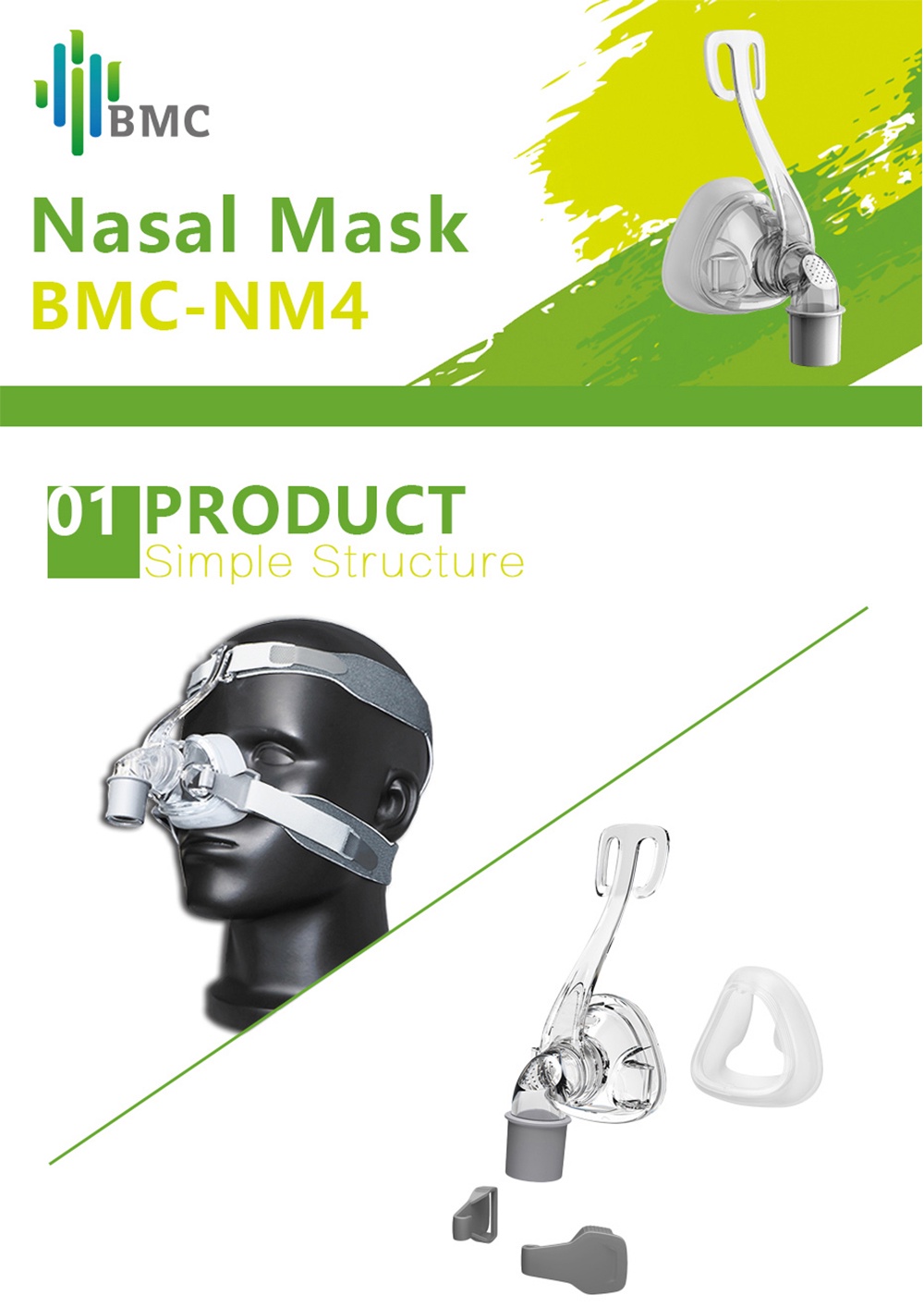 BMC Medical Nm4 Nasal Mask For All Sizes Face With Headgear And Sml 3 ...