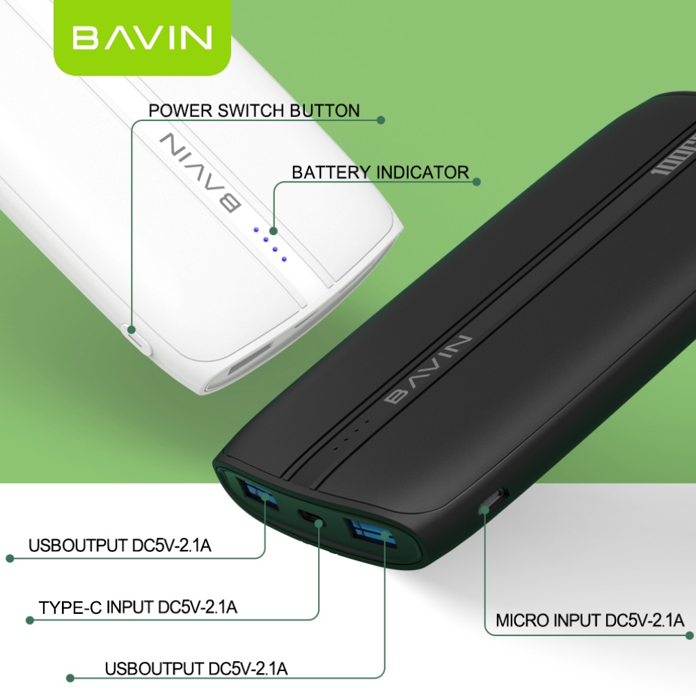 BAVIN PC087 10000mAh Slim Size Portable Power Bank W/ Micro Type-C ...