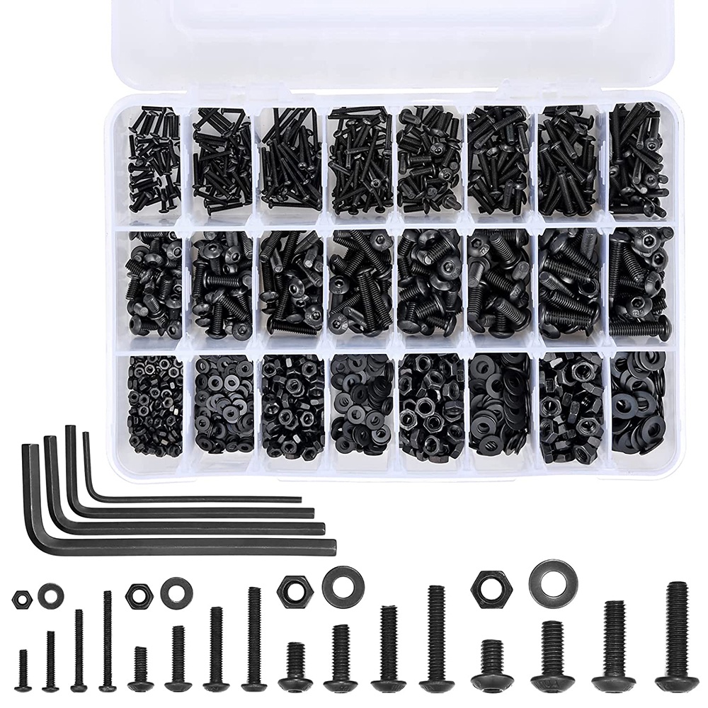 AMPCOM Alloy Carbon Steel Hex Button Head Cap Bolts Assortment Kit With ...