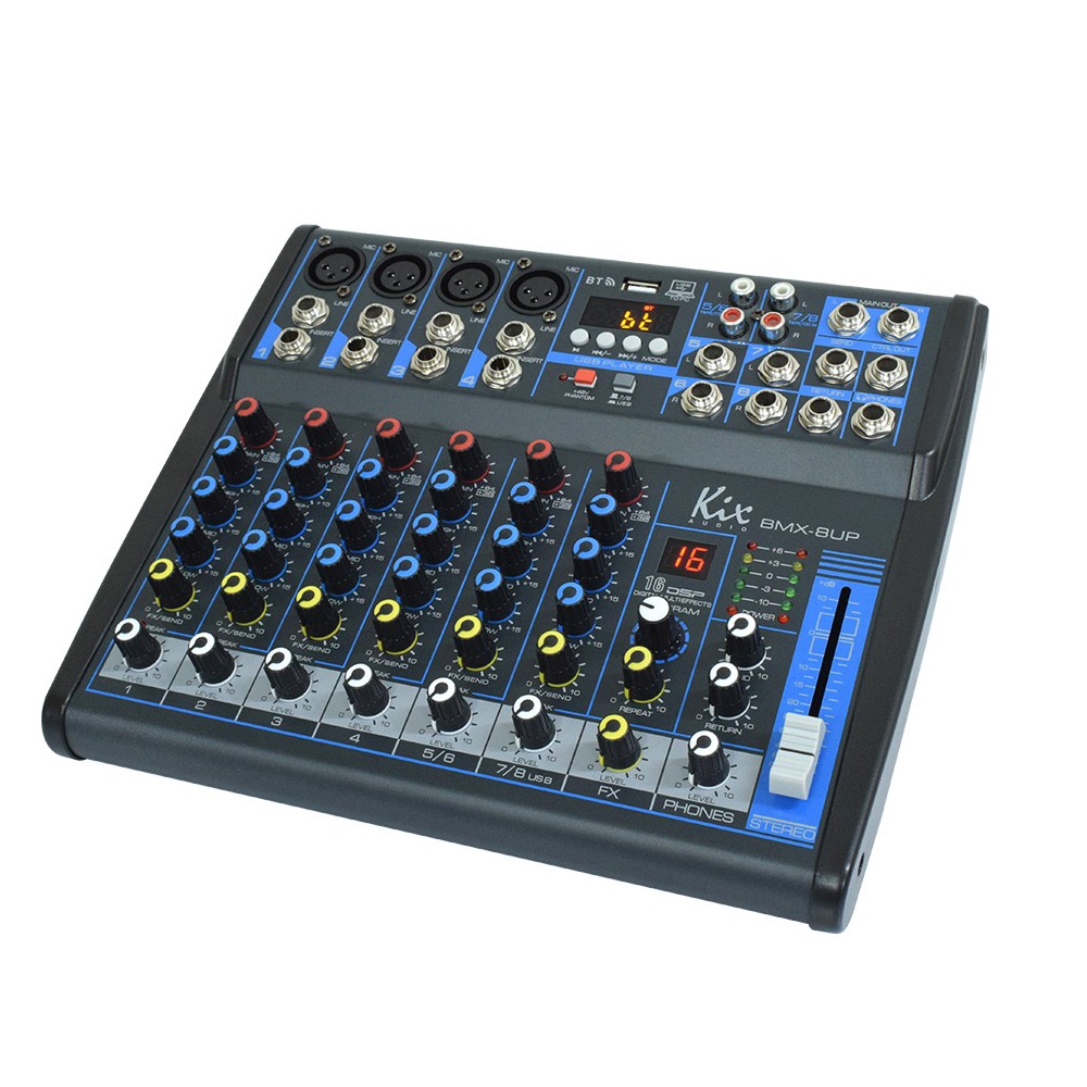 KEVLER Kix Audio 8 Channel Compact Bluetooth Audio Mixer w/ 4 Mic/Line ...