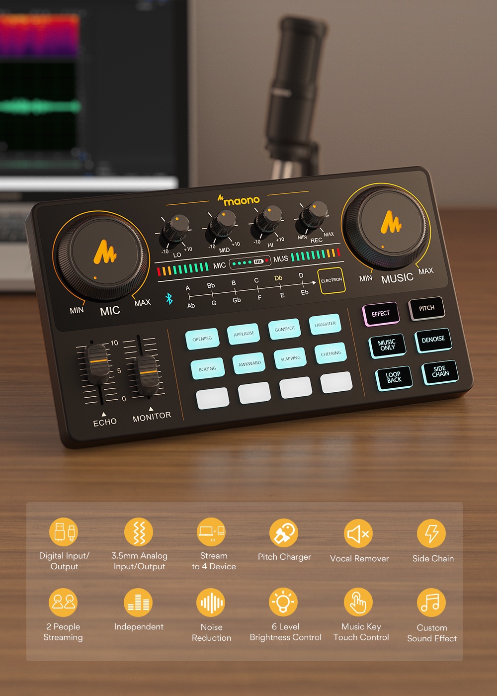 Maono AM200 Professional Sound Card With Bluetooth Accompaniment Input ...