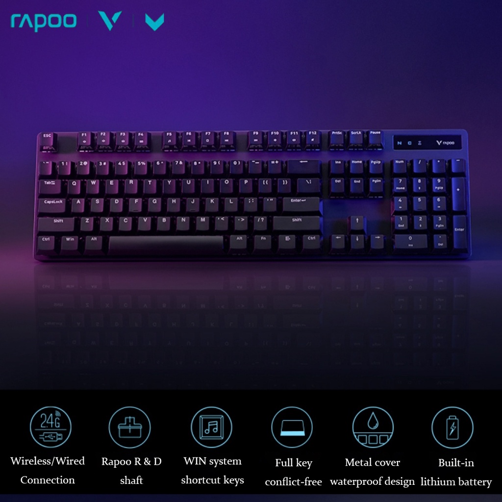 Rapoo V500PRO Wireless Mechanical Keyboard Home Office Keyboard 104-Key ...