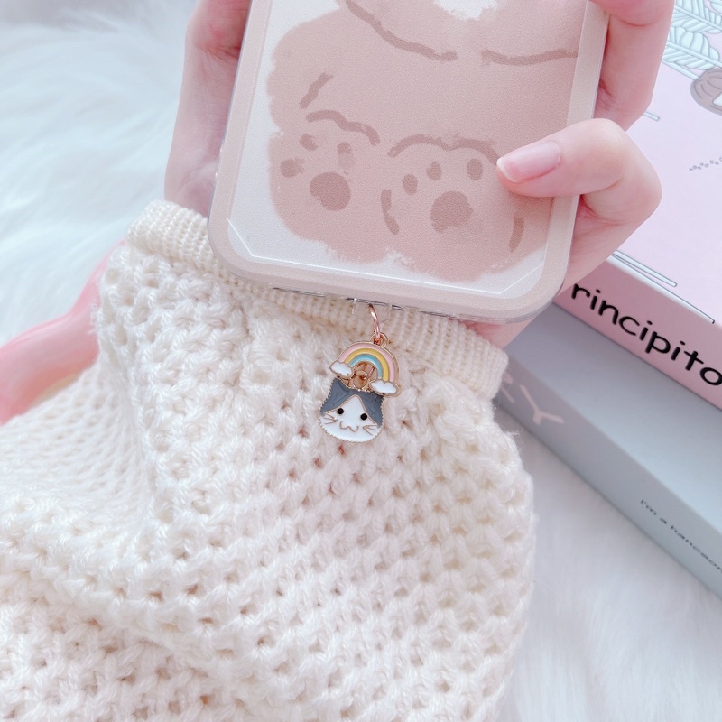 Mobile Phone Anti-Dust Plug diy Cute Cat Rainbow Ornaments Universal ...