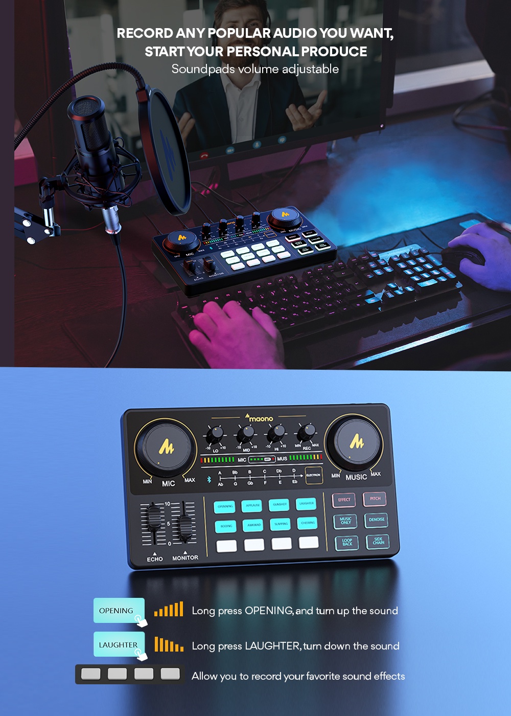 Maono AM200 Professional Sound Card With Bluetooth Accompaniment Input ...