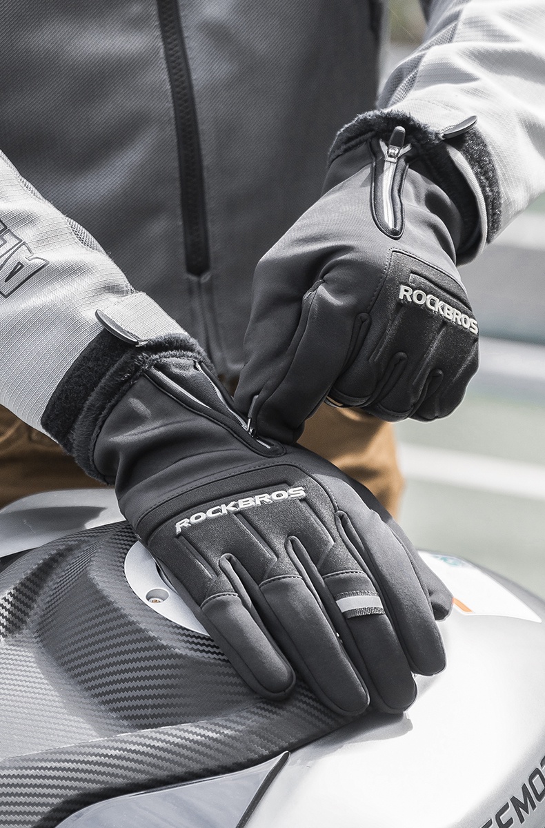 Rockbros Motorcycle Gloves Winter Warm Fleece Long Finger Screen ...