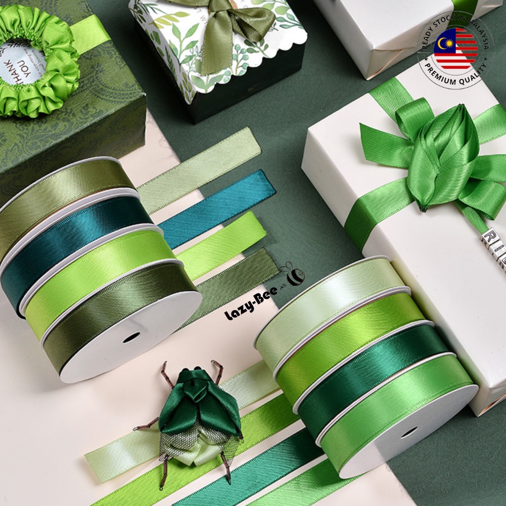 GREEN HIJAU 5 Meter 2.5cm 3.8cm 5cm Premium Double Faced Satin Ribbon ...