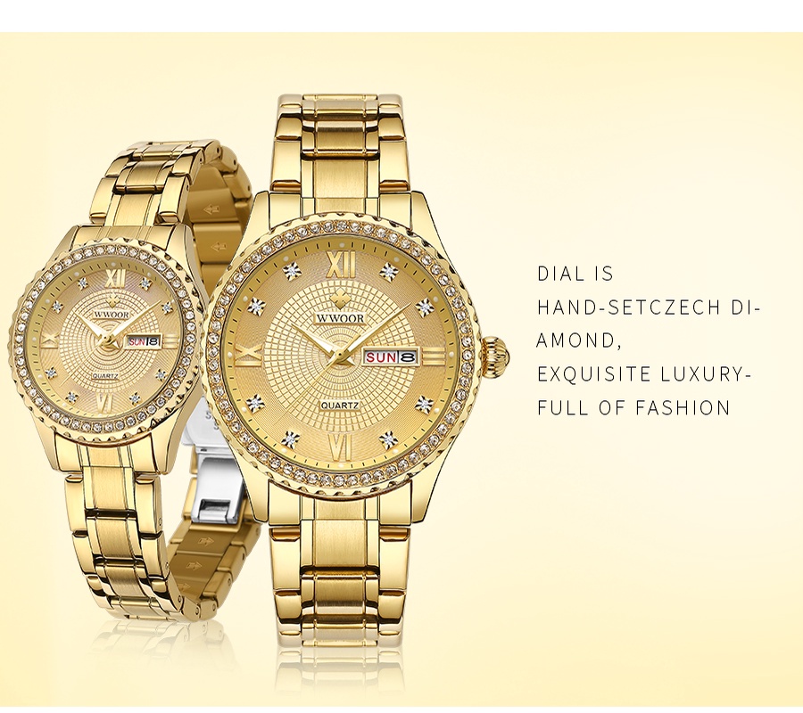 Wwoor Couple Watches Men And Women Luxury Brand Diamond Stainless Steel ...