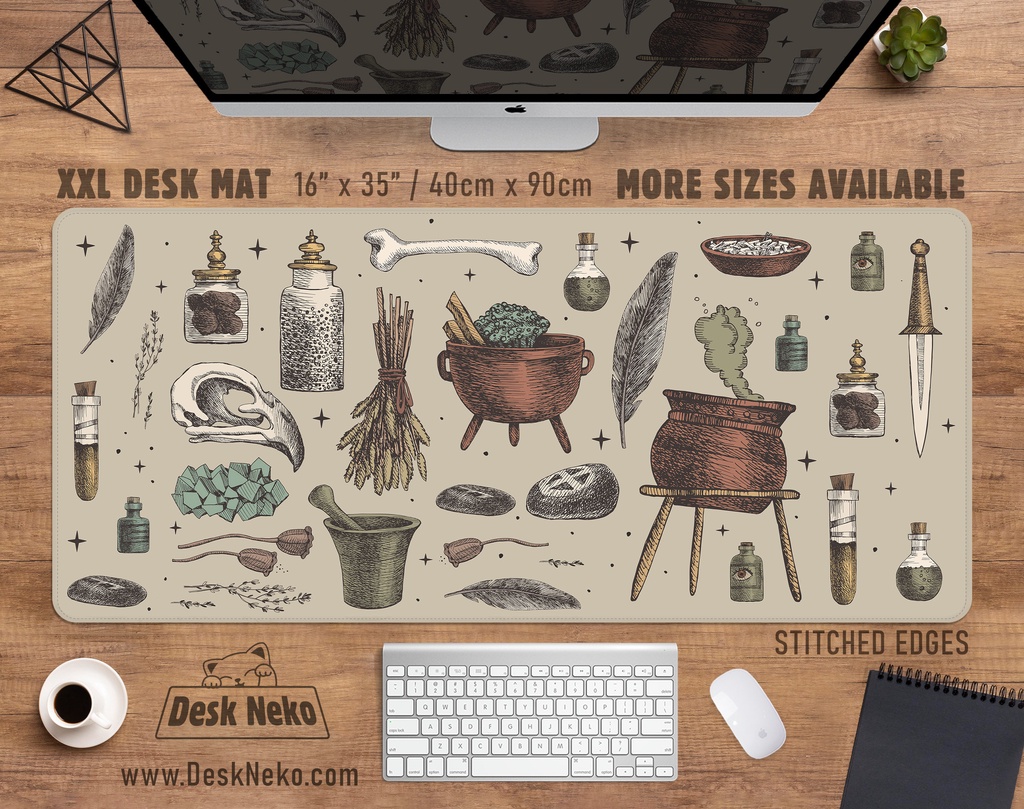 Witchy Desk Mat xxl, Wicca Mousepad herbology, cute witch aesthetics ...