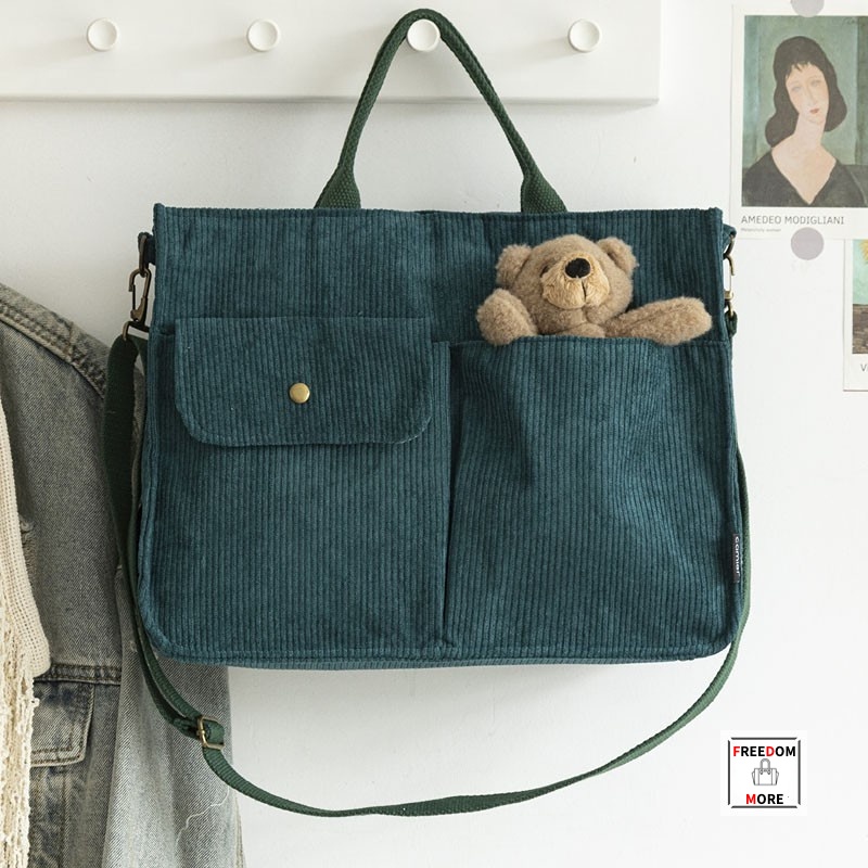 Freedom More New Corduroy Tote Bag Can Hold 14-Inch Computer Office ...