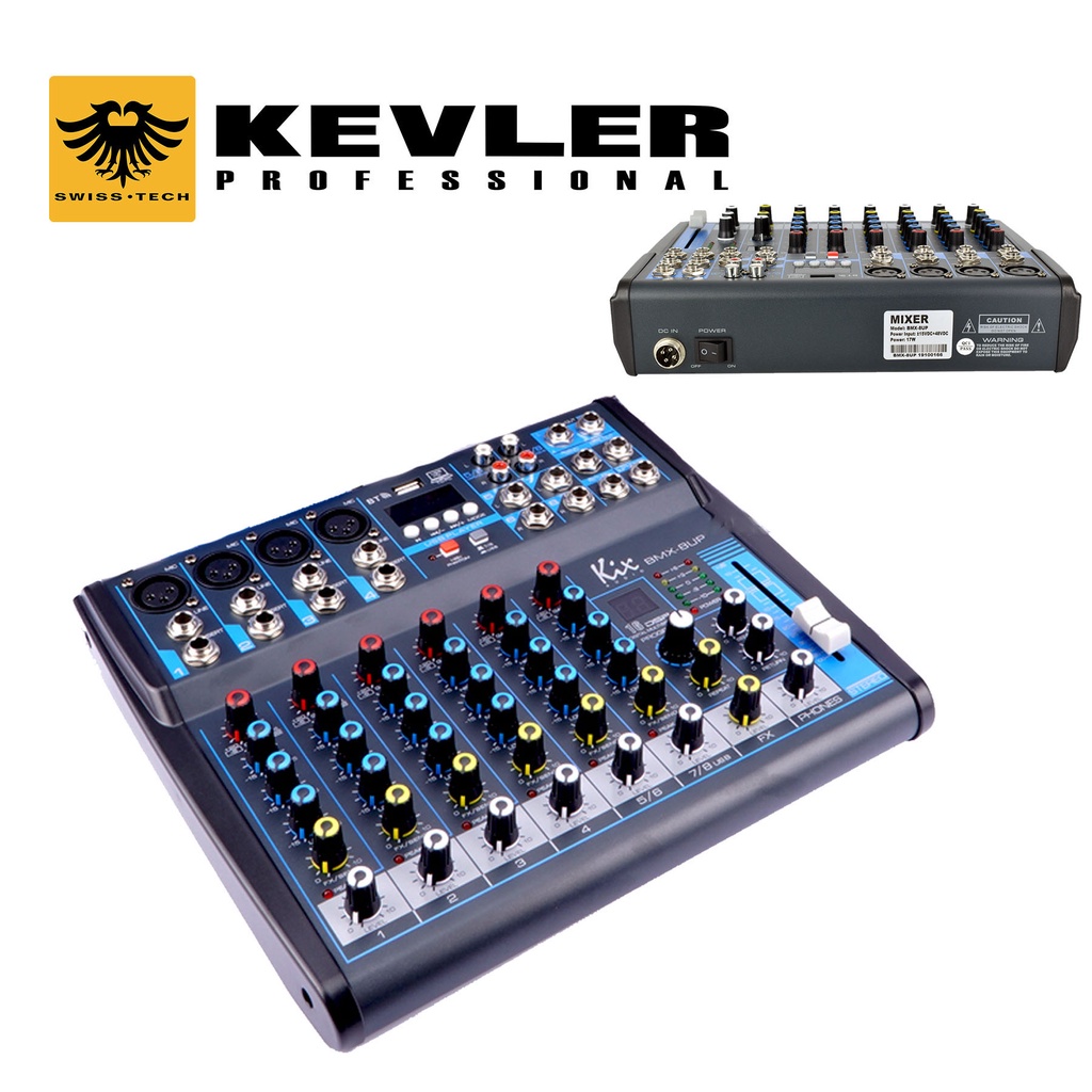 KEVLER Kix Audio 8 Channel Compact Bluetooth Audio Mixer w/ 4 Mic/Line ...
