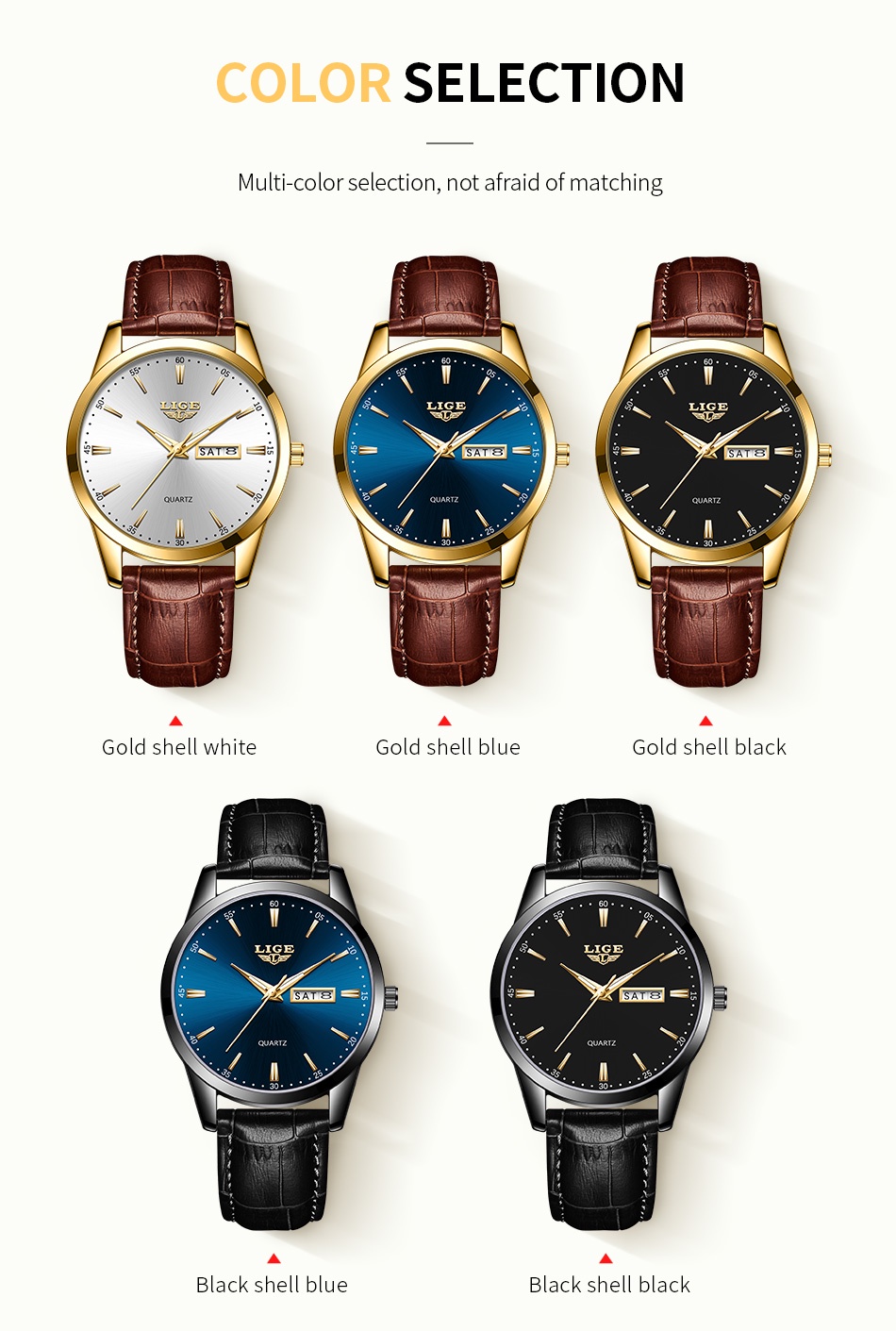 LIGE Men Watches Couple Watch Women Original Casual Waterproof Leather ...