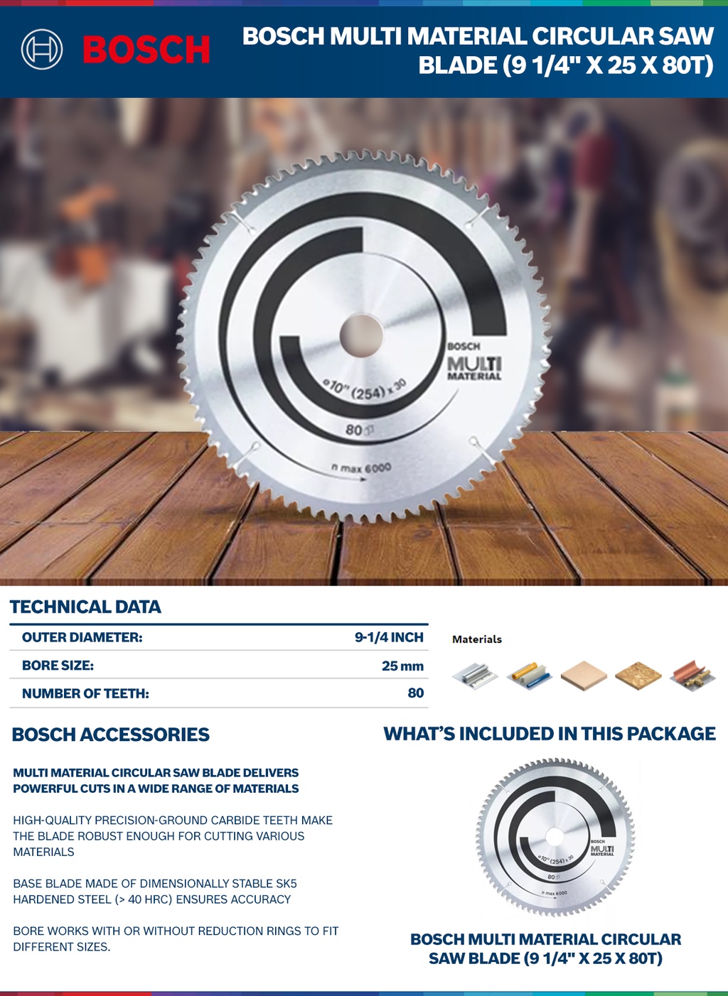 Bosch Multi Material Circular Saw Blade (9 1/4" x 25 x 80T) | Shopee ...
