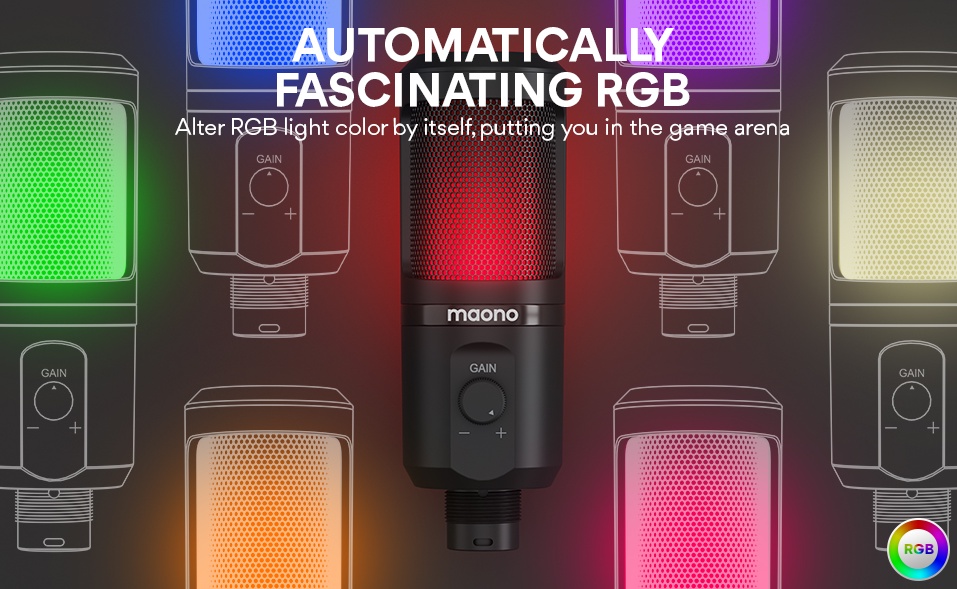 Maono AU-PM461TR RGB USB Microphone Cardioid Condenser Mic Desktop ...