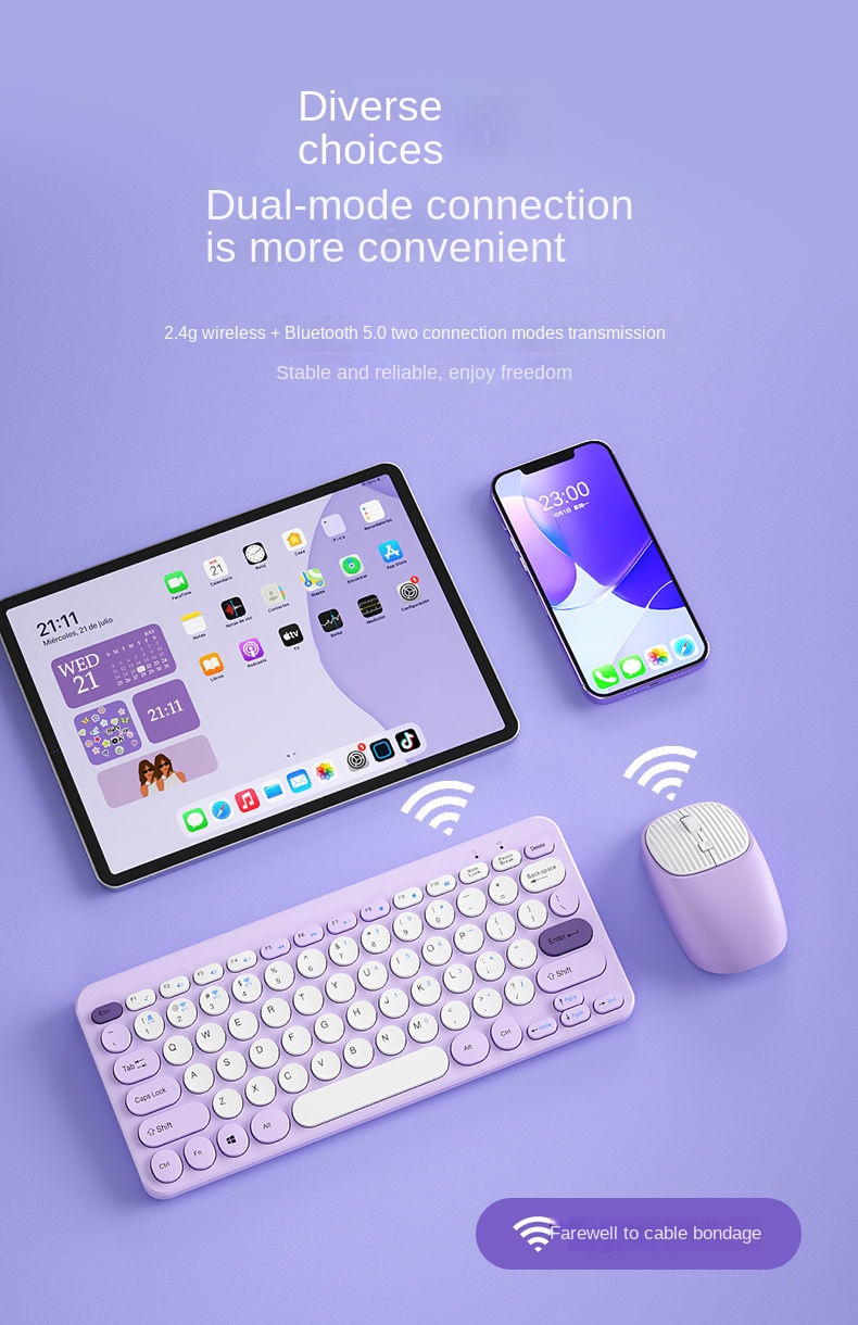 Fairy Purple Bluetooth 5.0 wireless keyboard and mouse set rechargeable ...