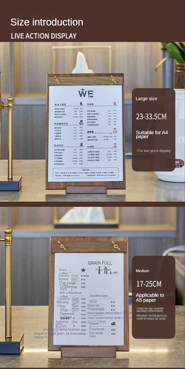 Menu Design Making Solid Wood Menu Clip Display Card Price List A4 ...