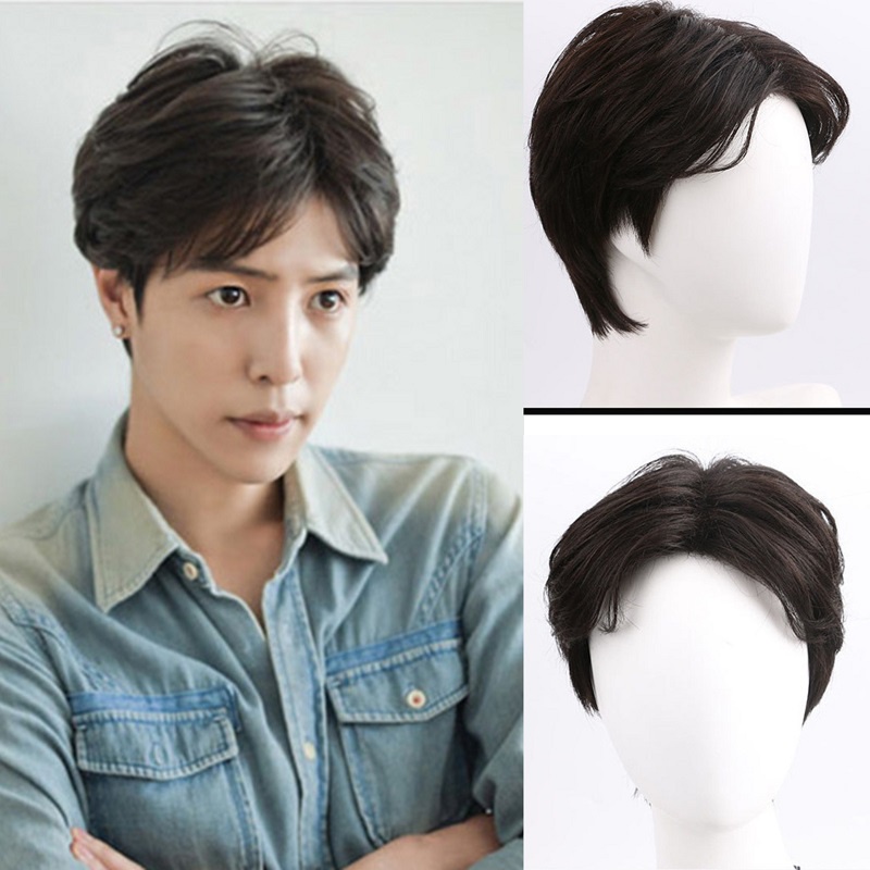 100% Human hair line wig Hair Wig, Middle Split, Men's Short Hair, Full ...