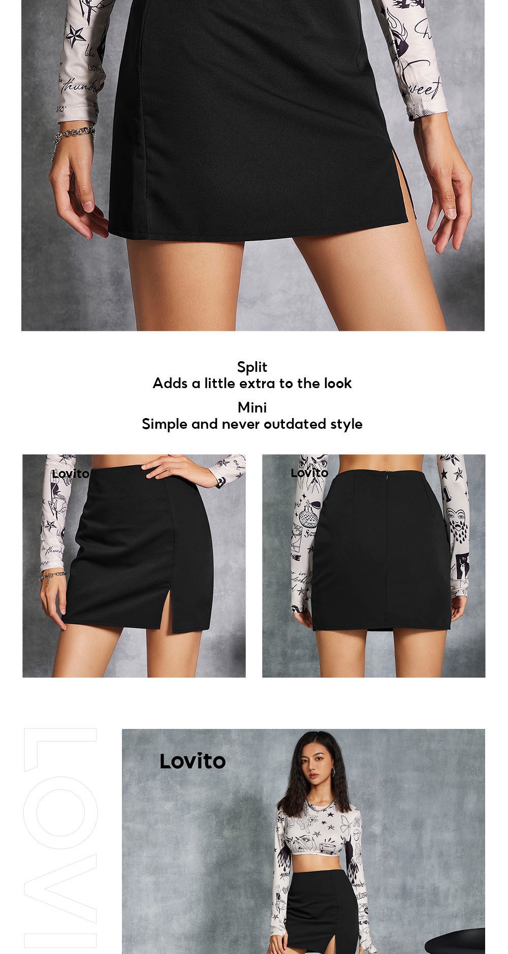 (Essential Item) Lovito Casual Plain Side Split Mini Skirts for Woman ...