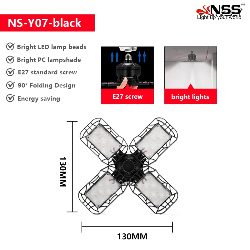 NSS foldable fan blade light garage light E27 ceiling light 60W/80W (3 ...