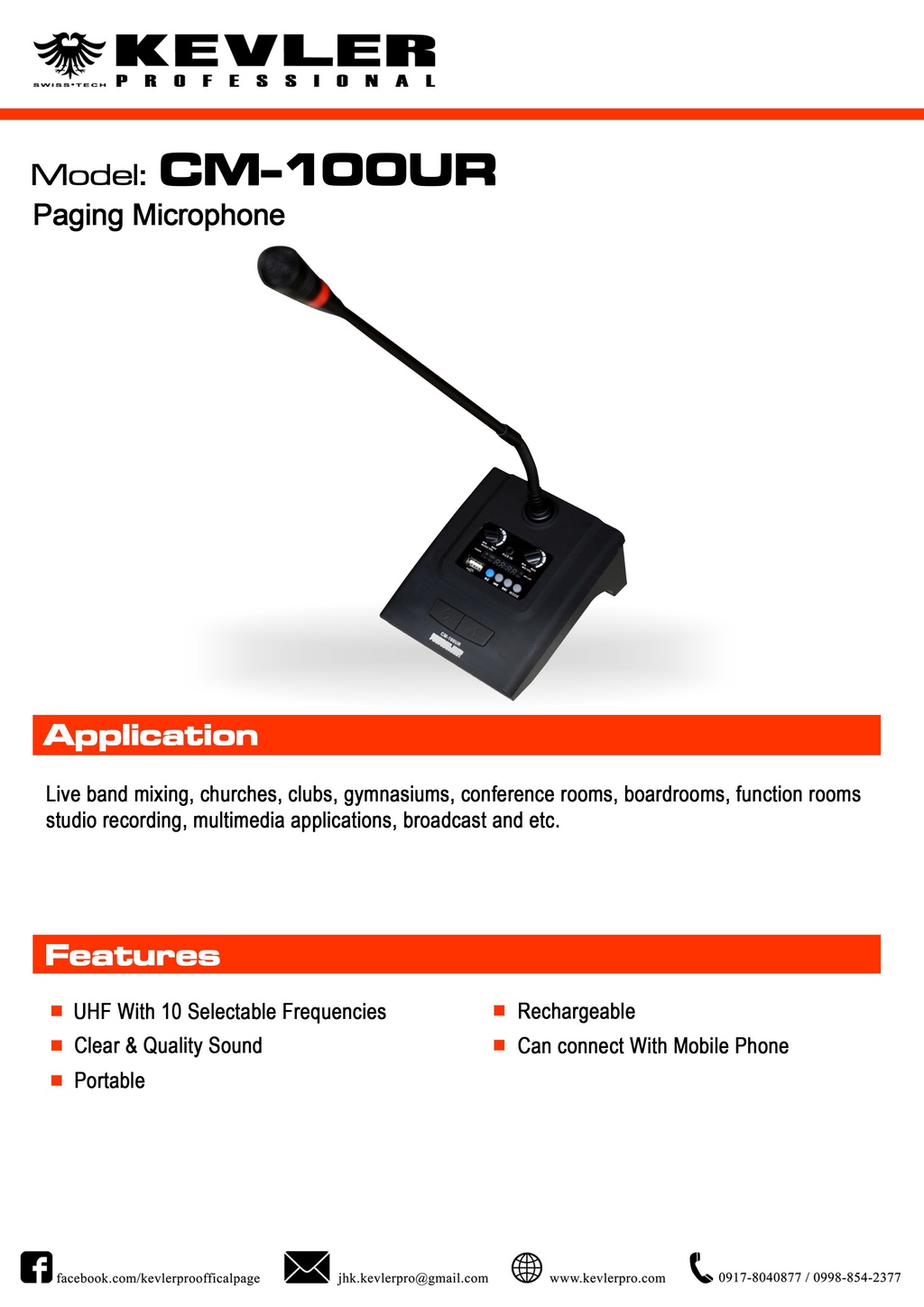 KEVLER CM-100UR Supercardioid Condenser Paging Conference USB Mic w ...