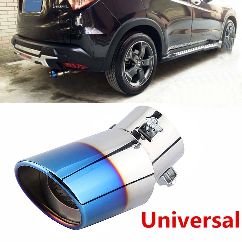 Universal Half Blue Car Exhaust Muffler Tip Round Stainless Steel ...