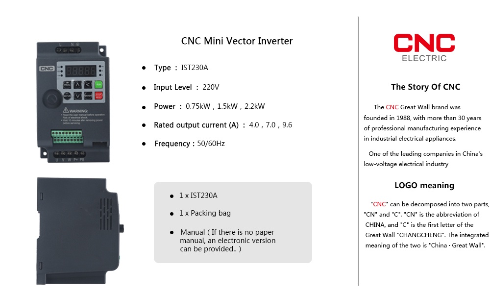 CNC IST230A Inverter 0.75KW/1.5KW/2.2KW Frequency Inverter 3P 220V/380V ...