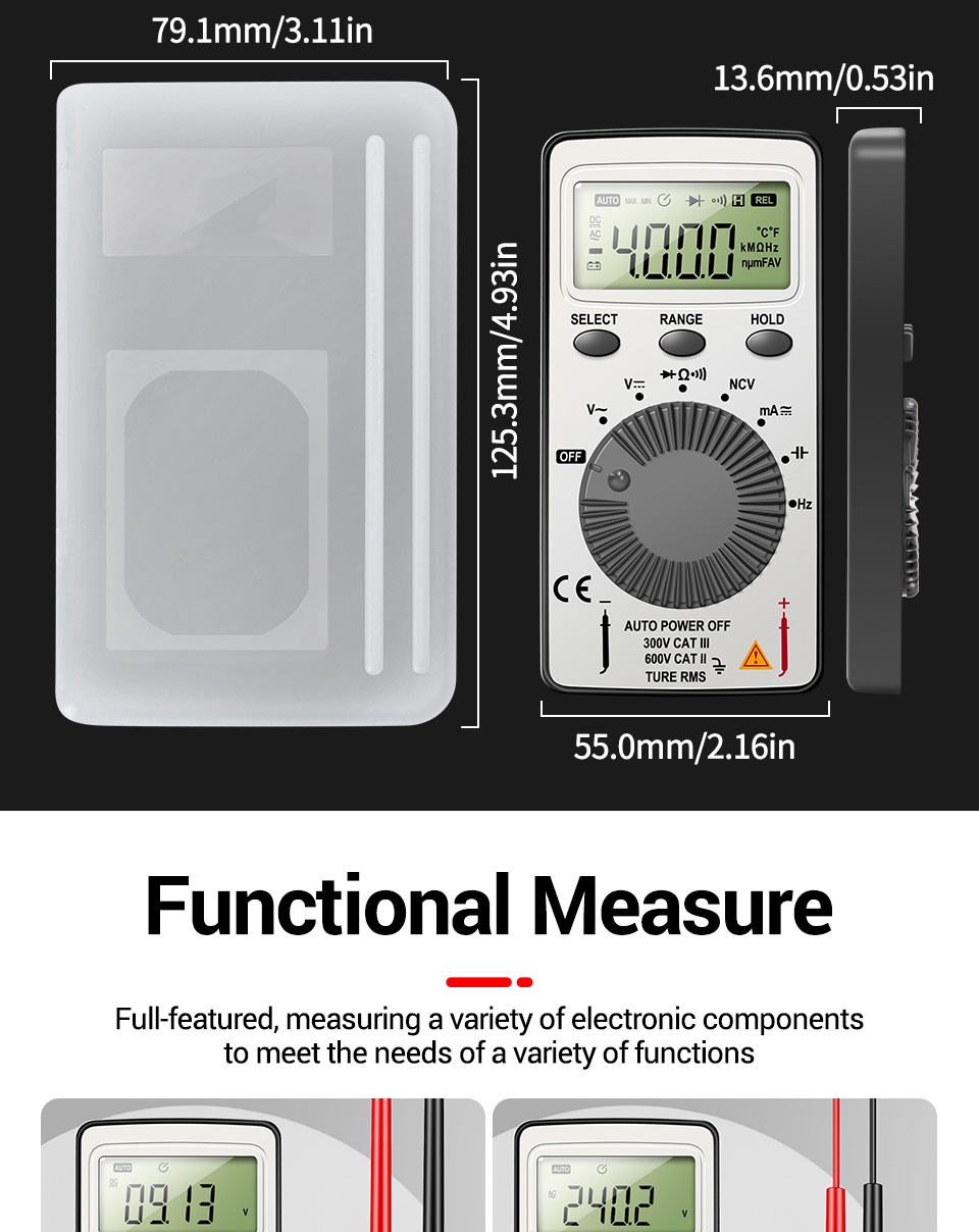 Aneng An101 Mini Digital Multimeter 1999 T-Rms Ac/Dc Ncv Capacitance ...