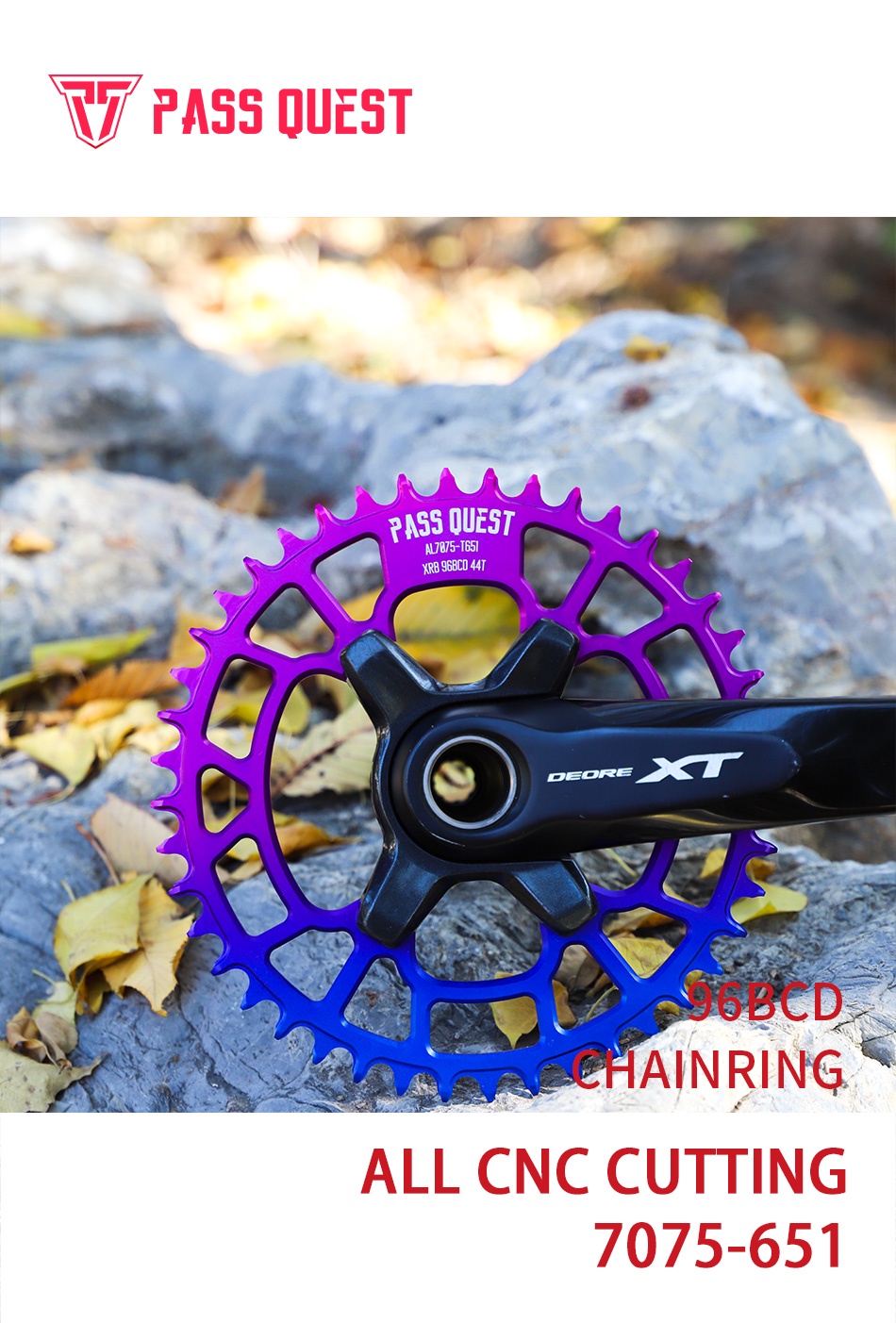 PASS QUEST 96bcd mtb chainring asymmetrical fit Shimano M6000 M7000 ...