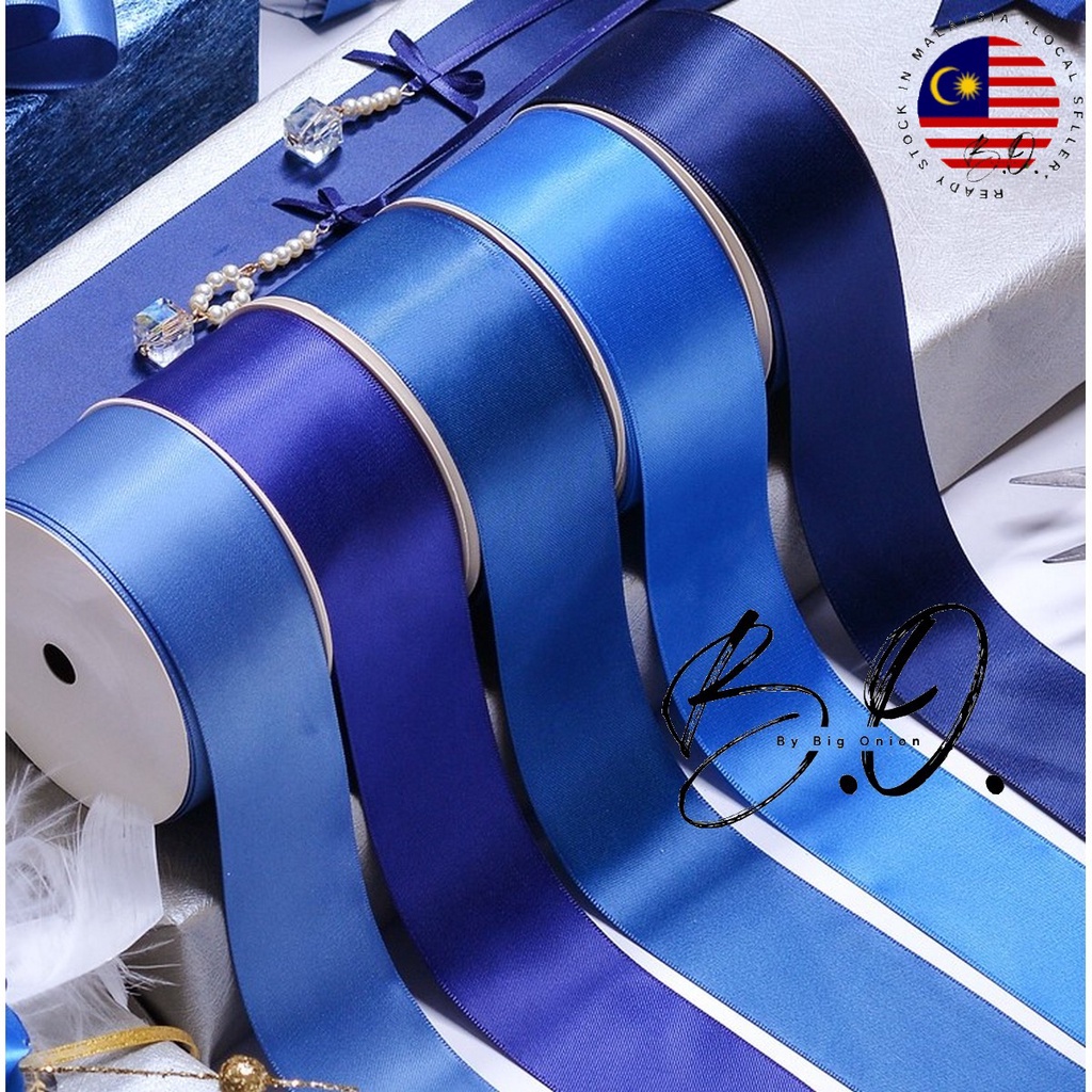 BLUE BIRU 5 Meter Premium Quality Double Faced Satin Ribbon DIY Craft ...