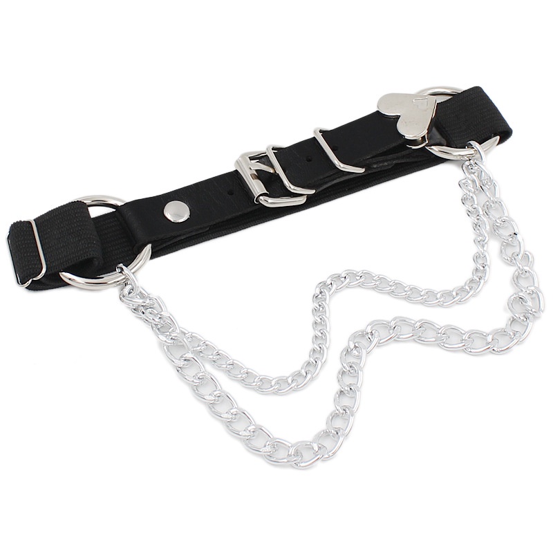 New Punk Rock Pu Leather Leg Choker Sexy Love Heart Double Layer Long ...