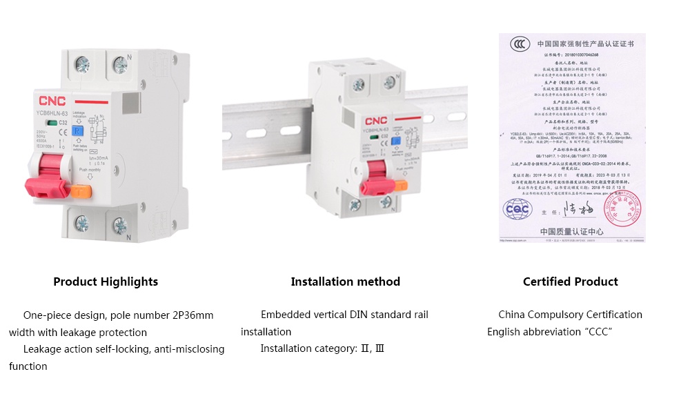 CNC 230V 50/60 HZ RCBO 6/10/16/20/25/32/40/50/63A MCB 30mA Residual ...