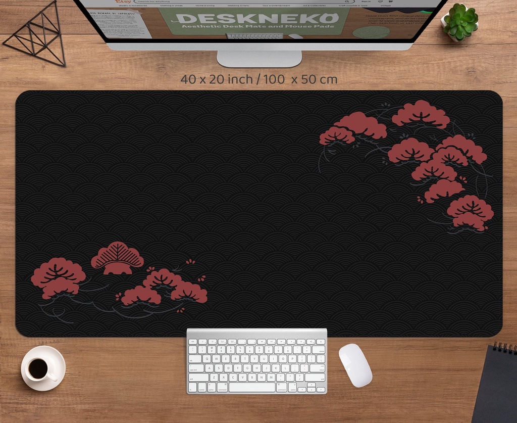 Japanese Mousepad Black and Red, Large Desk Mat aesthetic, Japan art ...