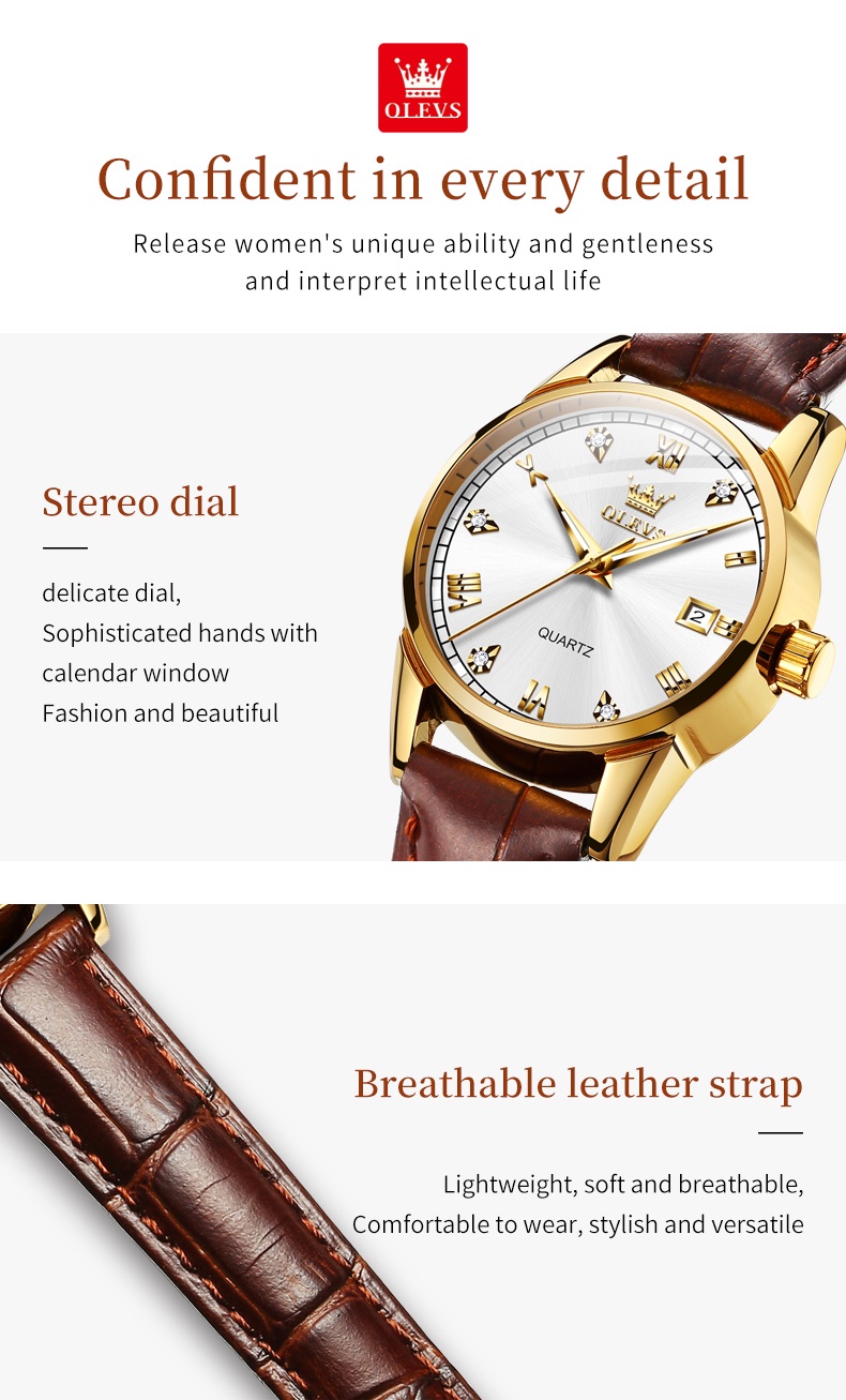 OLEVS Watch For Woman Women Set Gift Box Waterproof Original Leather ...