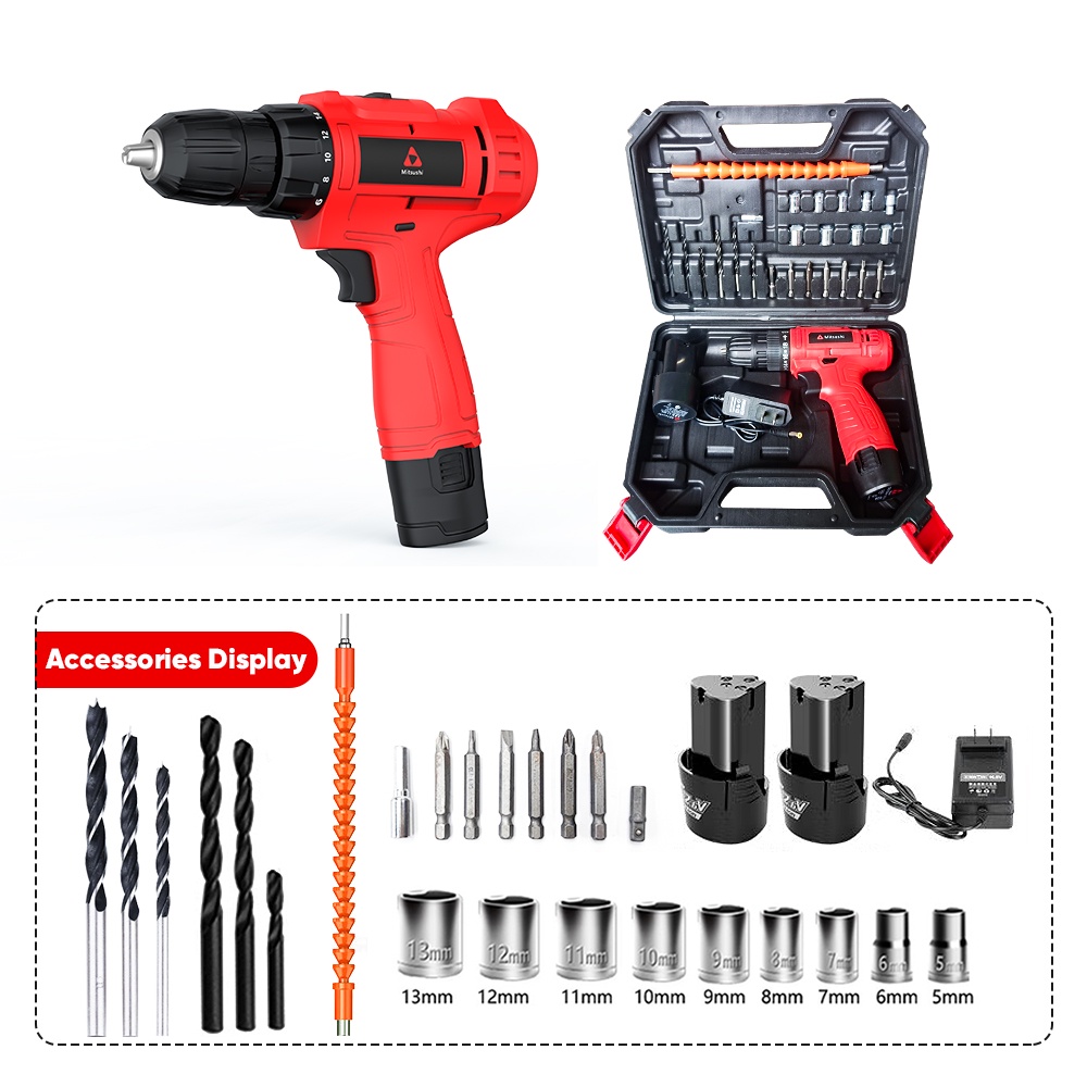 Mitsushi 12V Cordless Drill Double Speed Electric Drill Set ...