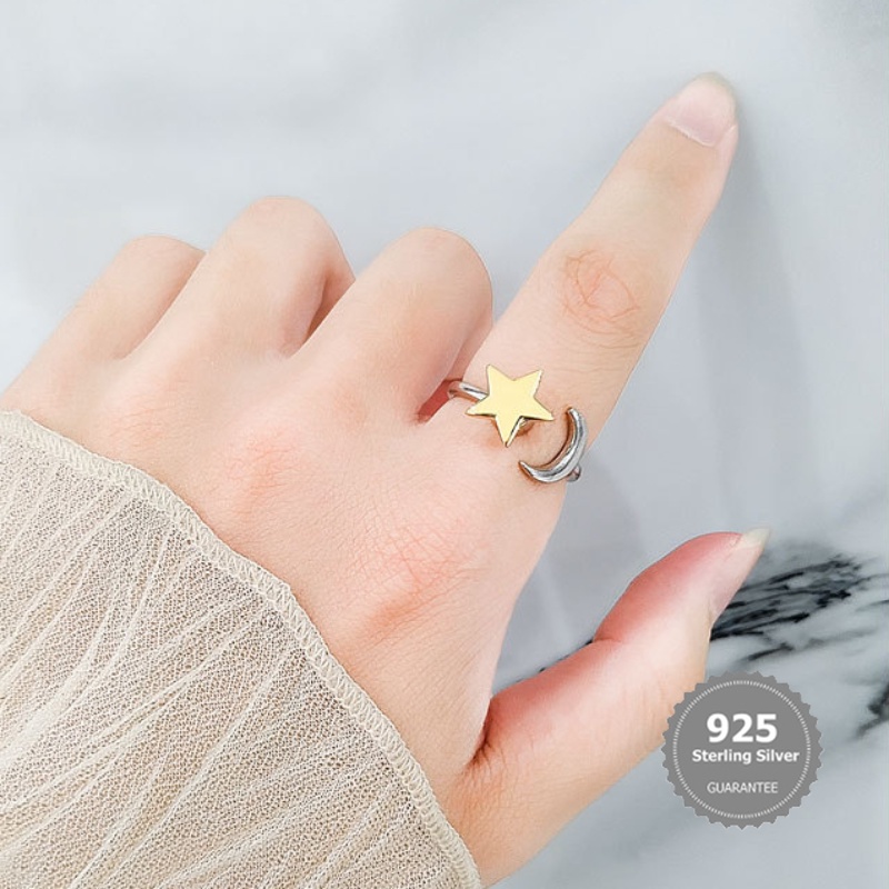 S925 Silver Star Moon Spinning Ring Relieve Anxiety Decompression ...