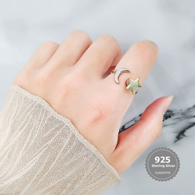 S925 Silver Star Moon Spinning Ring Relieve Anxiety Decompression ...