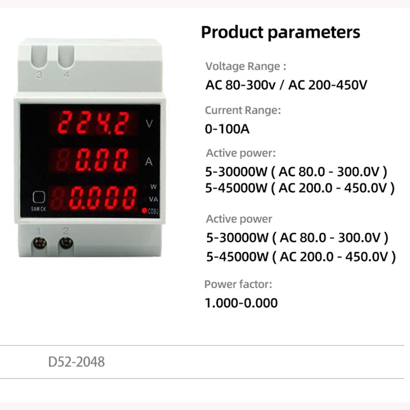 DIN-rail Multi-function Meter D52-2042 D52-2047 Digital LED Voltage Current Active Power Factor ...