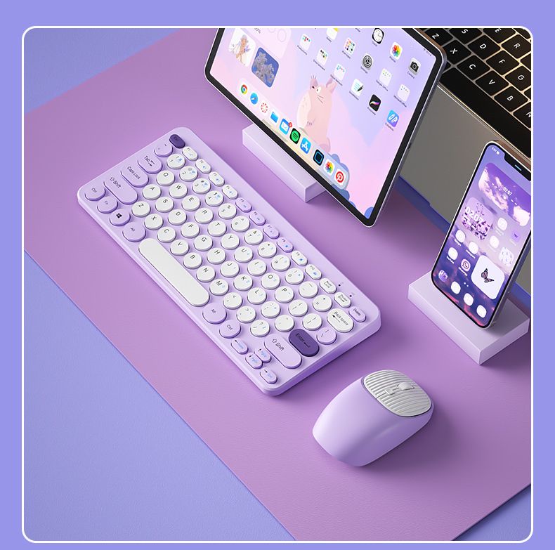 Fairy Purple Bluetooth 5.0 wireless keyboard and mouse set rechargeable ...