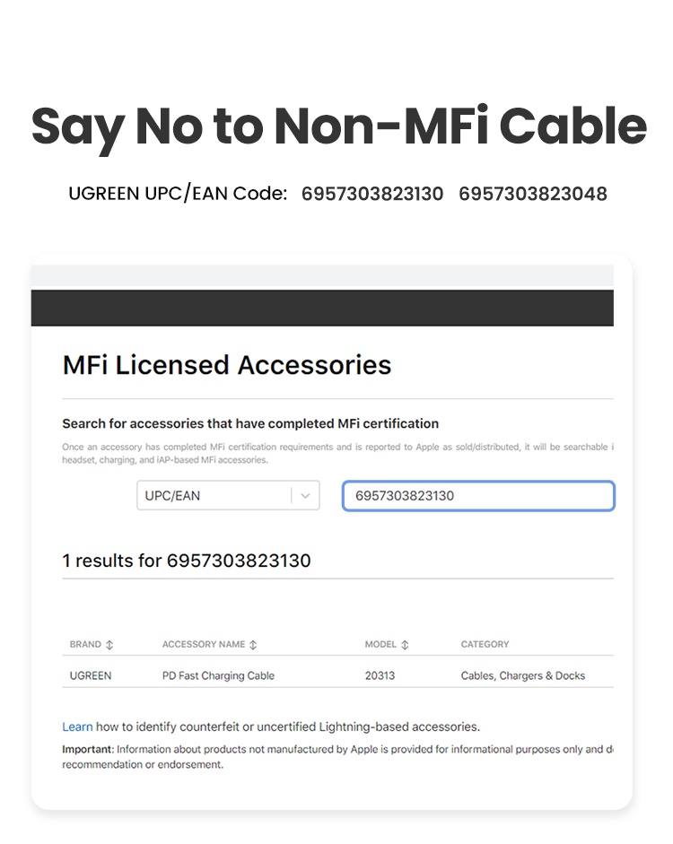 UGREEN USB C to Lightning Cable Mfi Certification Lightning Cable, PD ...