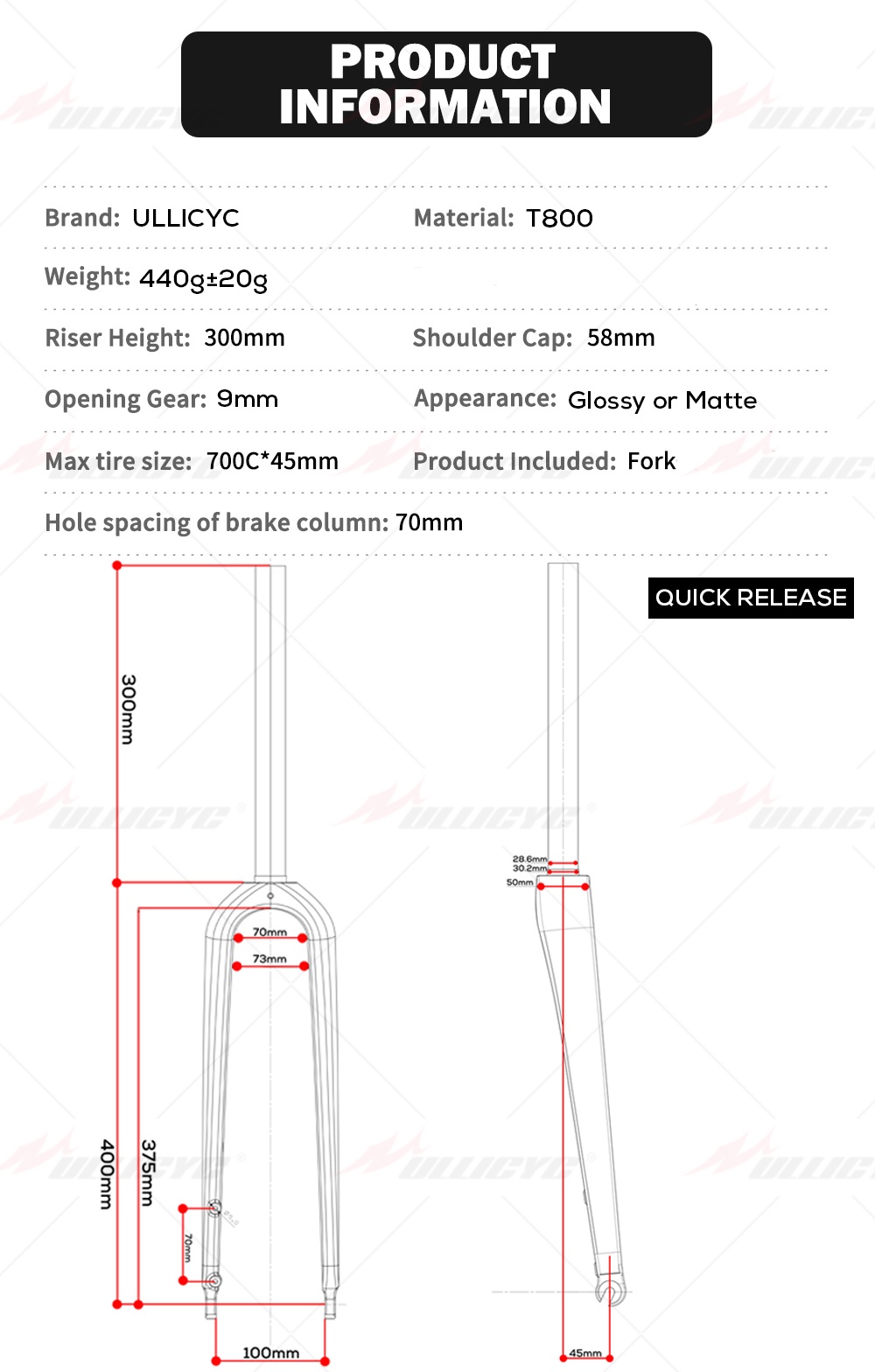 ULLICYC Gravel Fork All Carbon Fiber Road Bicycle Fork Quick Release ...