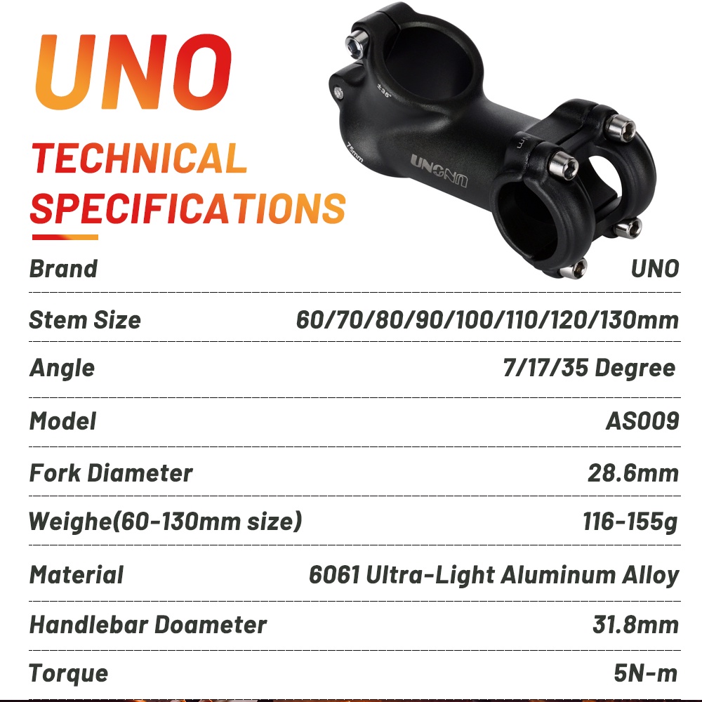 UNO Stem 7/17/25/35 Degree Ultralight Mountain Bike Stem 31.8*60 70 80 ...