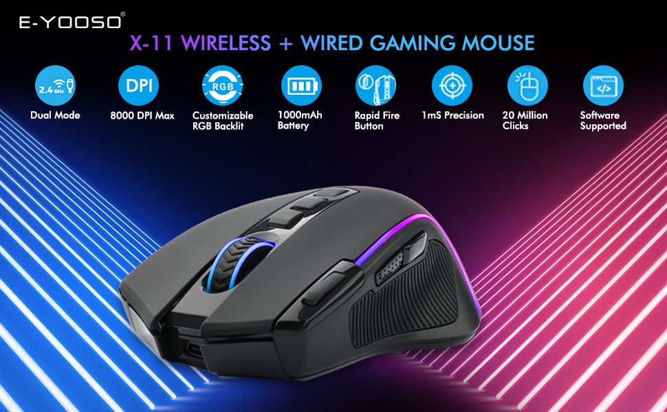 E-Yooso X-11 RGB Ergonomic Wireless Gaming Mouse (Black) | Shopee ...