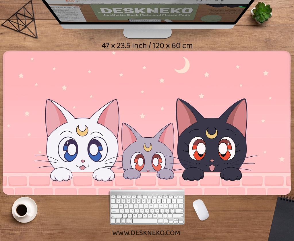Cute Cat Desk Mat, Kawaii Mousepad Pastel Pink, Kawai anime aesthetic ...