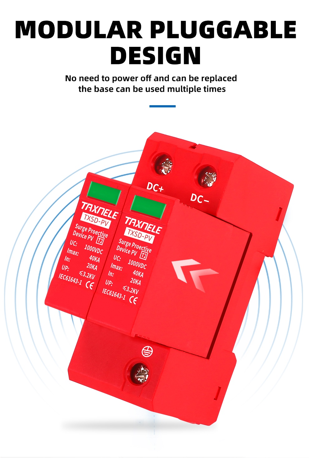 DC Surge Protector SPD 40KA 60KA 1000V Voltage Protector Solar PV Photovoltaic Lightning ...