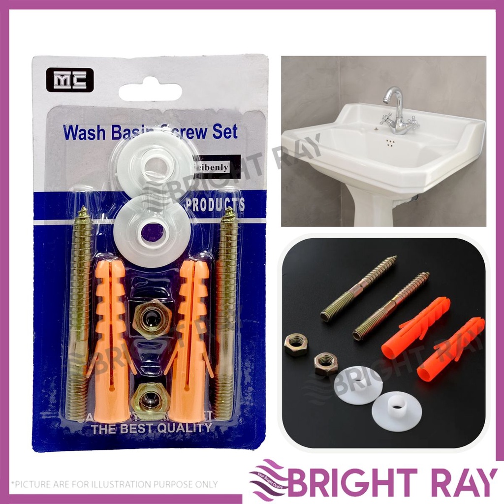 Wash Basin Screw with Nut and Wall Plug Set Fixing Sink Sinki Plug ...